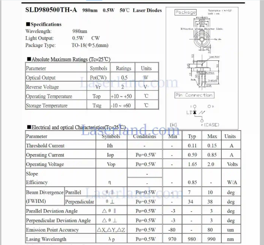 980500TH-A 980nm 500mw 5.6mm Laser Diode – BEEG