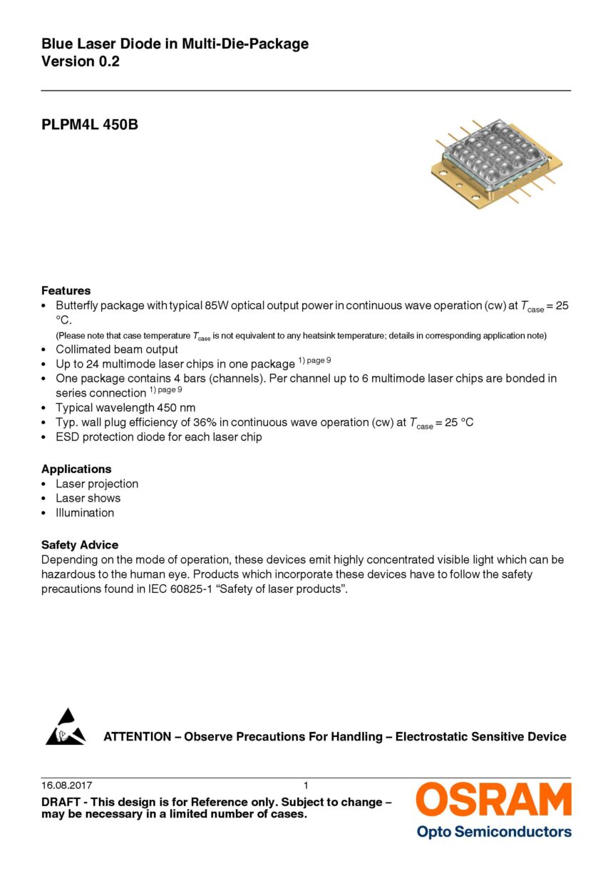 OSRAM PLPM4L 450B 447nm 85W integrated blue light high-power laser ...