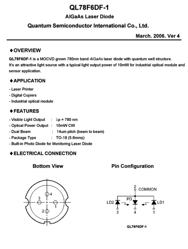 QSI QL78F6DF-1 775nm 788nm 800nm 15mW Dual Wavelength IR Laser Diode ...