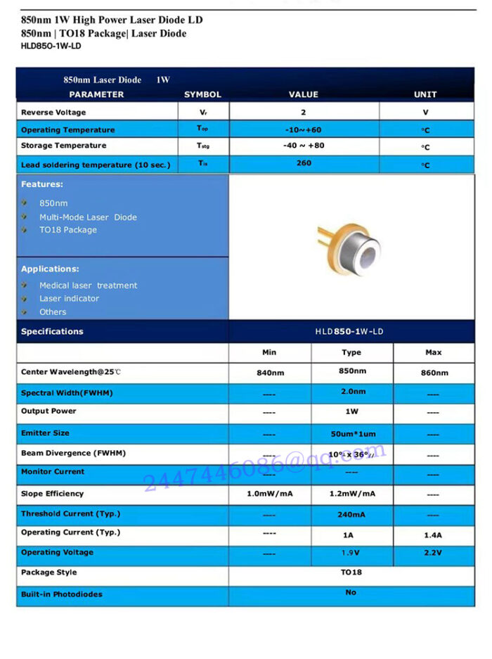 JDSU HLD850-1W-LD 850nm1W 1000mW IR laser diode – BEEG