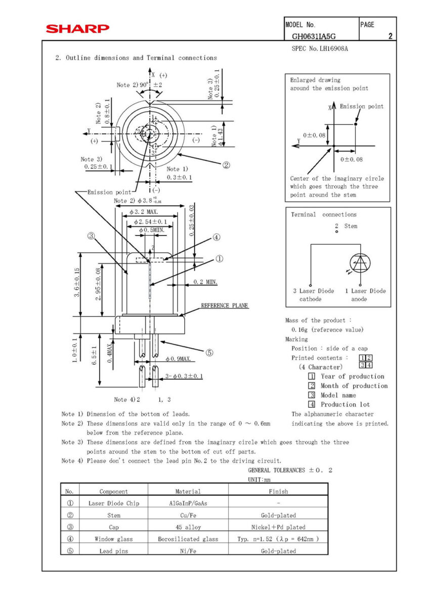 Sharp GH0631IA5G 635nm 638nm 150mW 185mW Orange Laser Diode Single mode ...