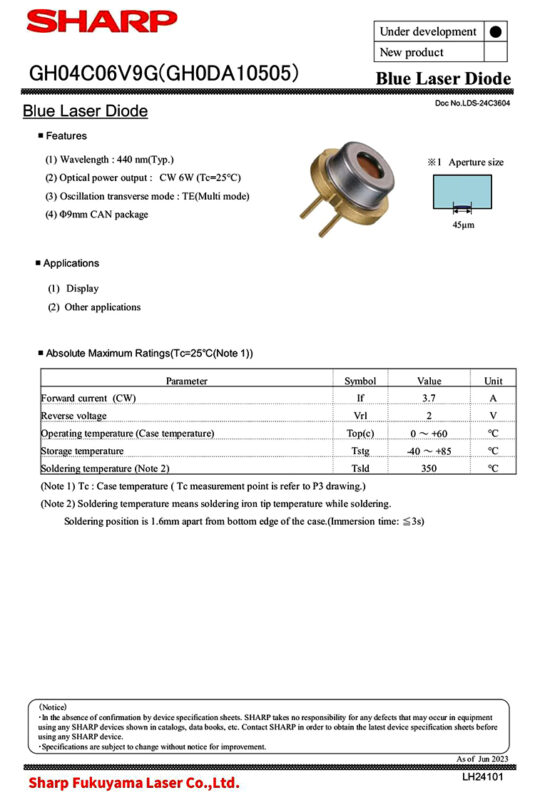 Sharp 440nm 6W GH04C06V9G Blue Laser Diode Multimode 9mm – BEEG